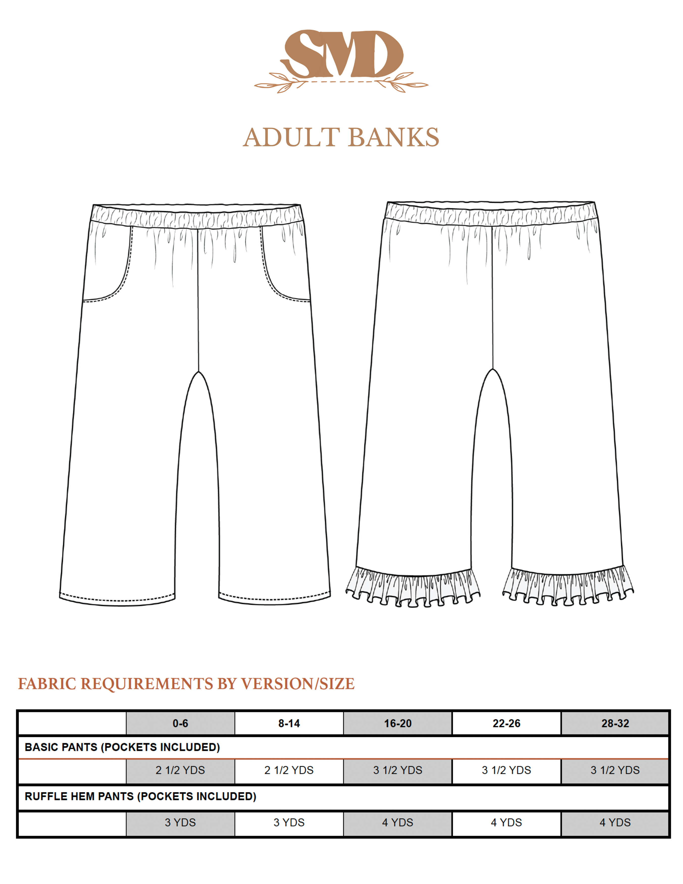 Adult Banks Wide Leg Pants Digital Sewing Pattern Sizes 0-32 – Samantha ...